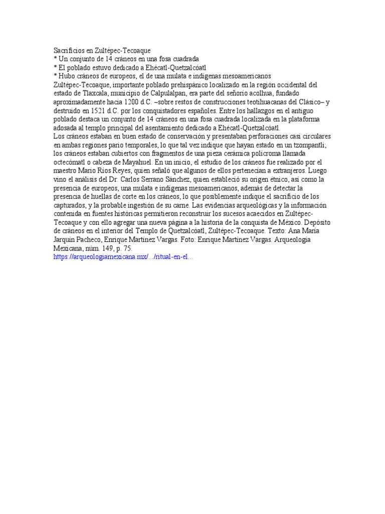 Sacrificios en Zultépec | PDF