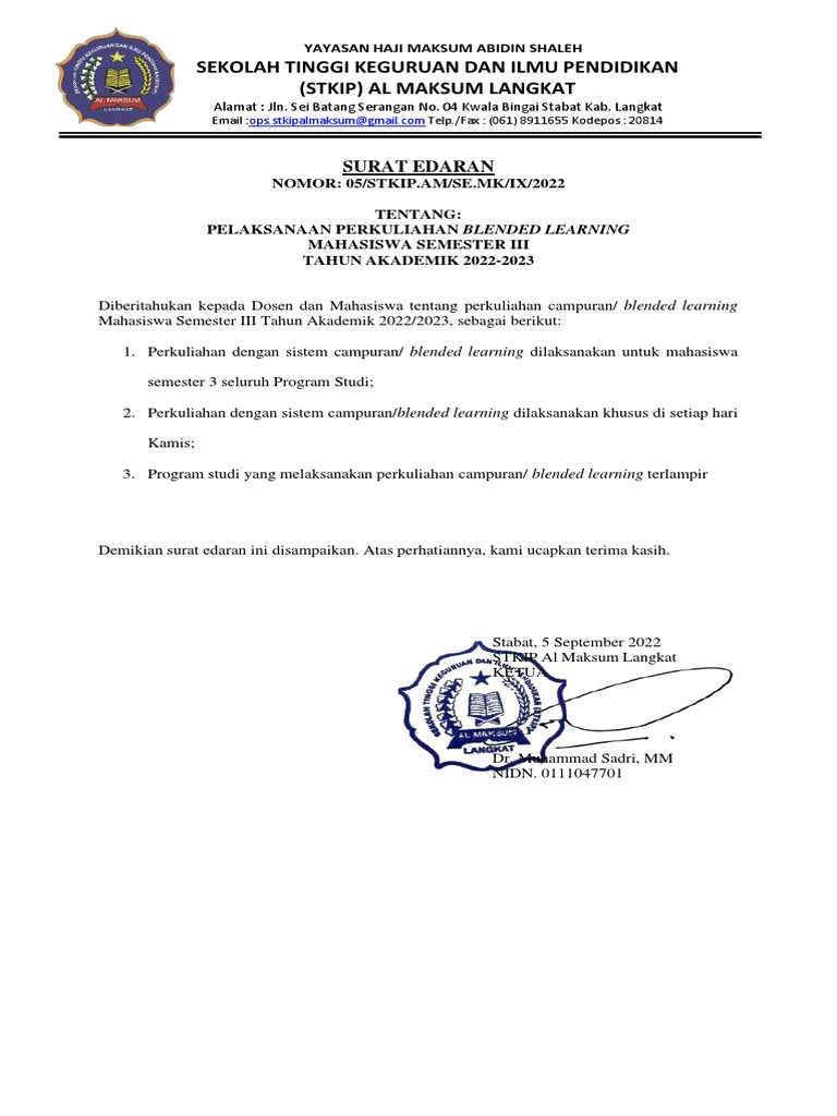 Surat Edaran Blended Learning | PDF