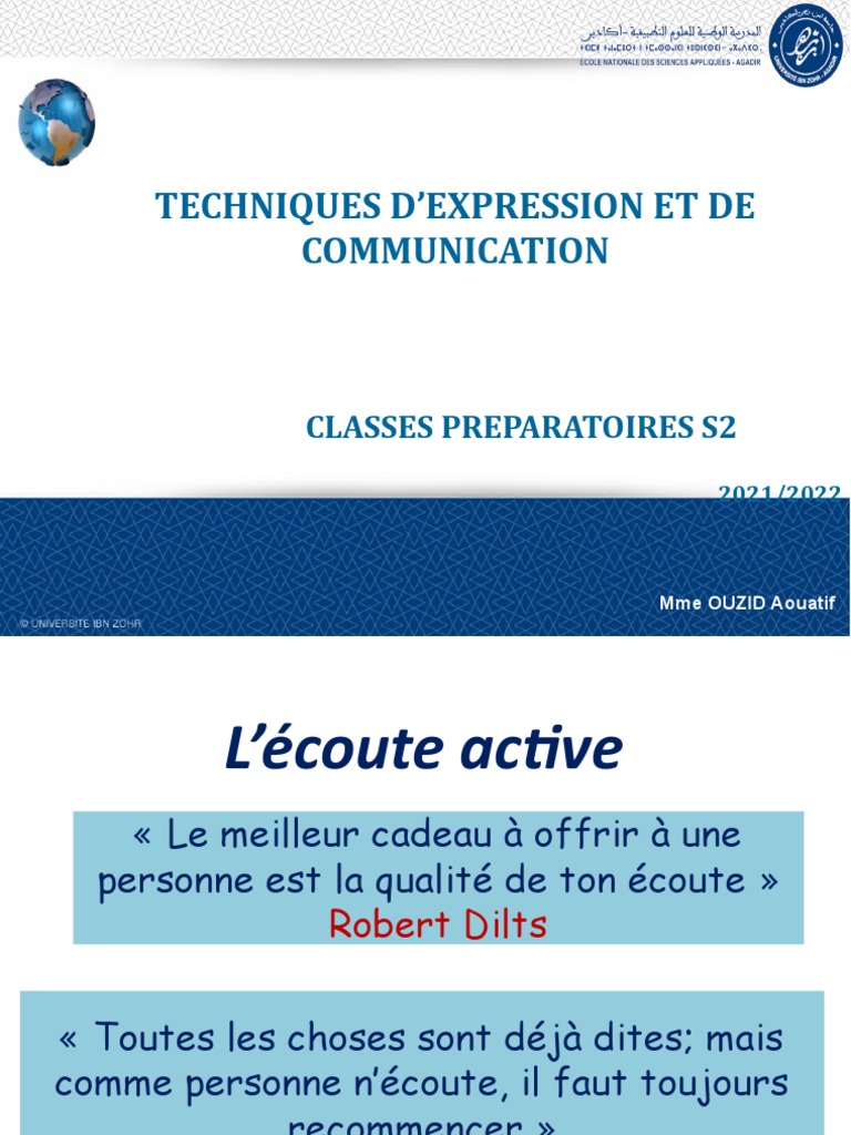 Cours S2 L’écoute active | PDF | la communication | Sciences comportementales
