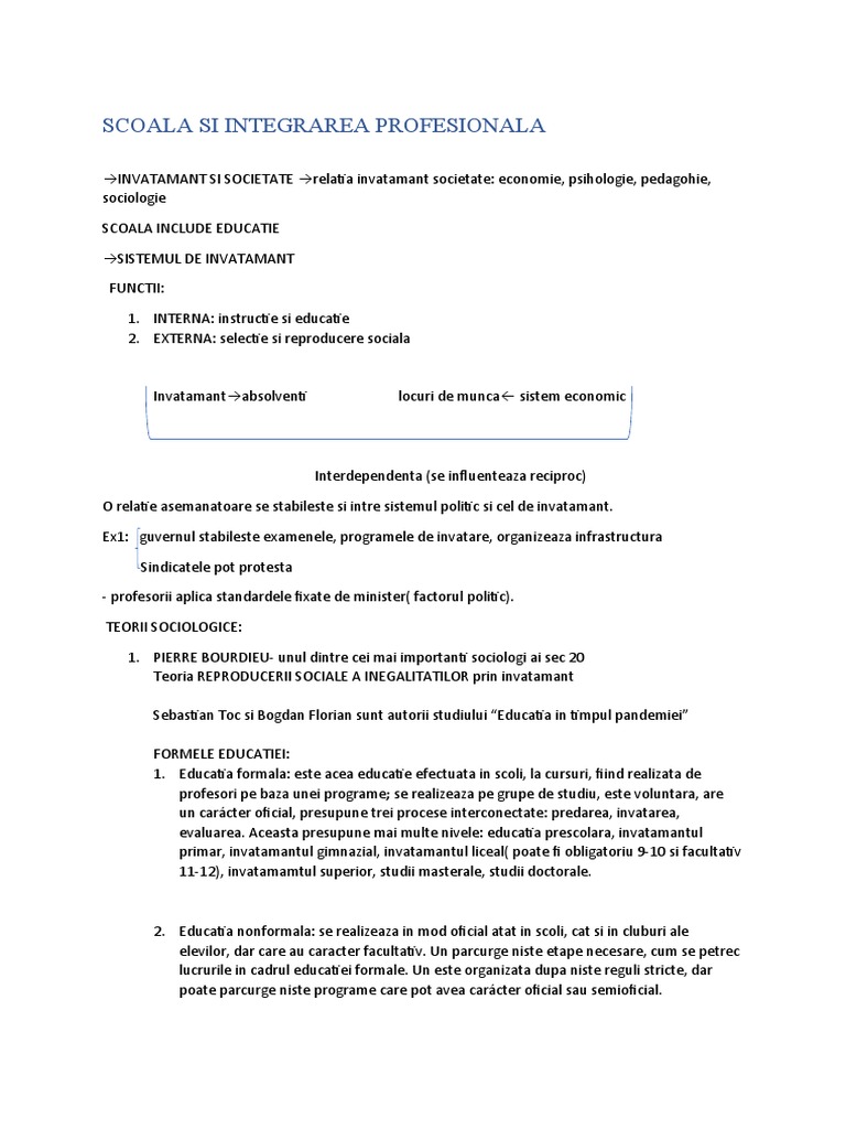 Scoala Si Integrarea Profesionala | PDF