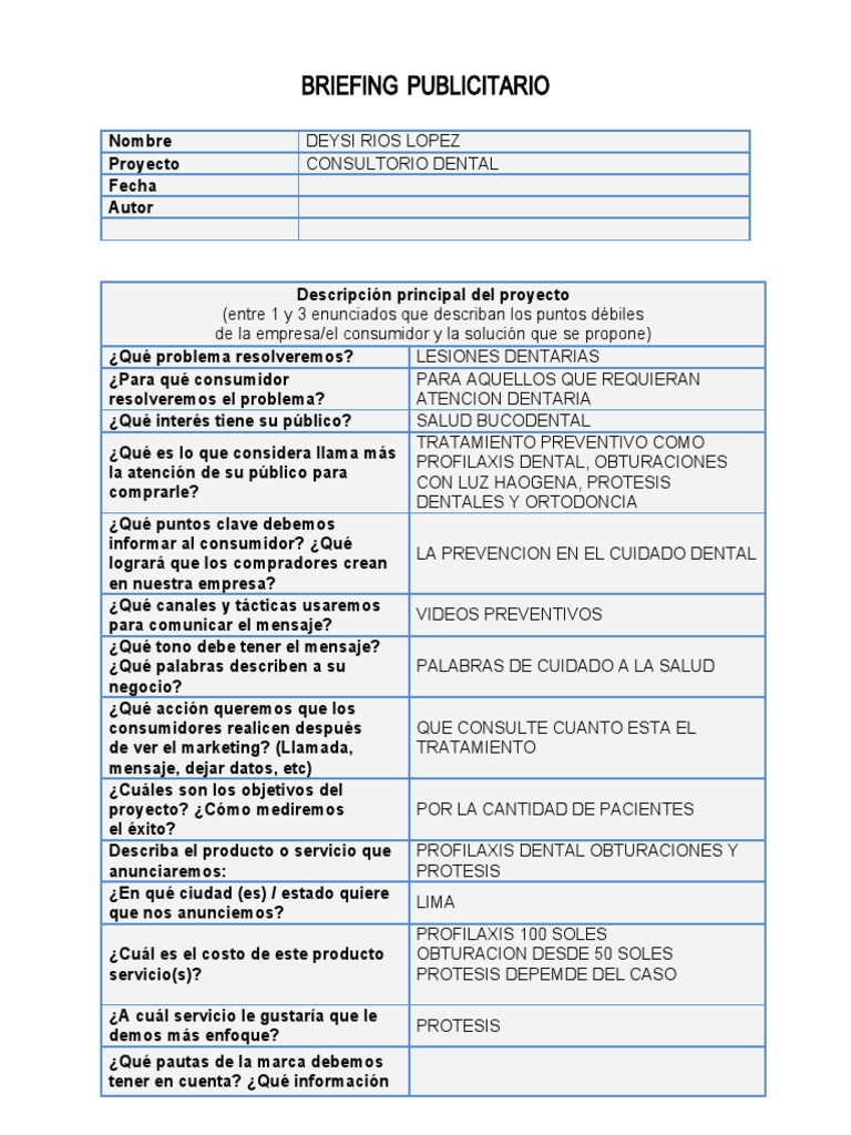Brief Publicitario | PDF | Dentadura postiza | Marketing