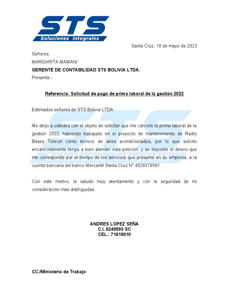 Solicitud Pago Prima Laboral 2022 | PDF