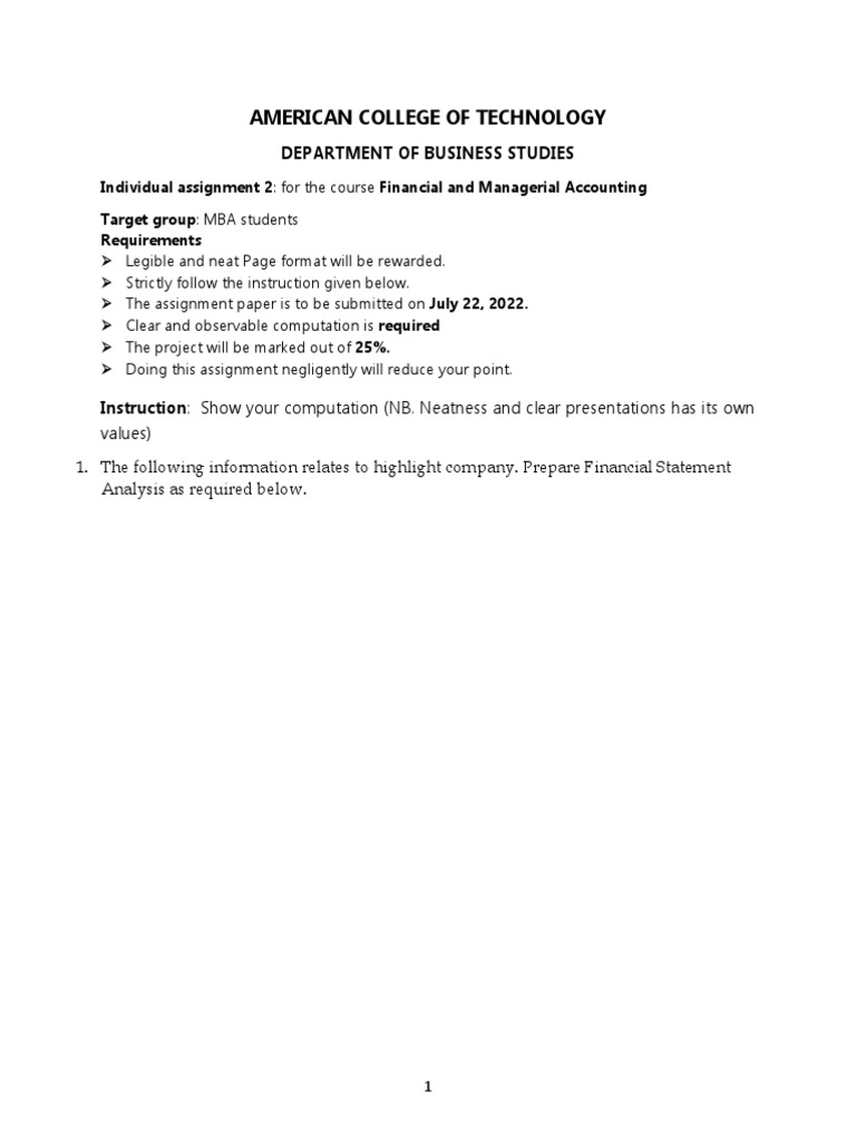 Individual Assignment 2 ACT | PDF