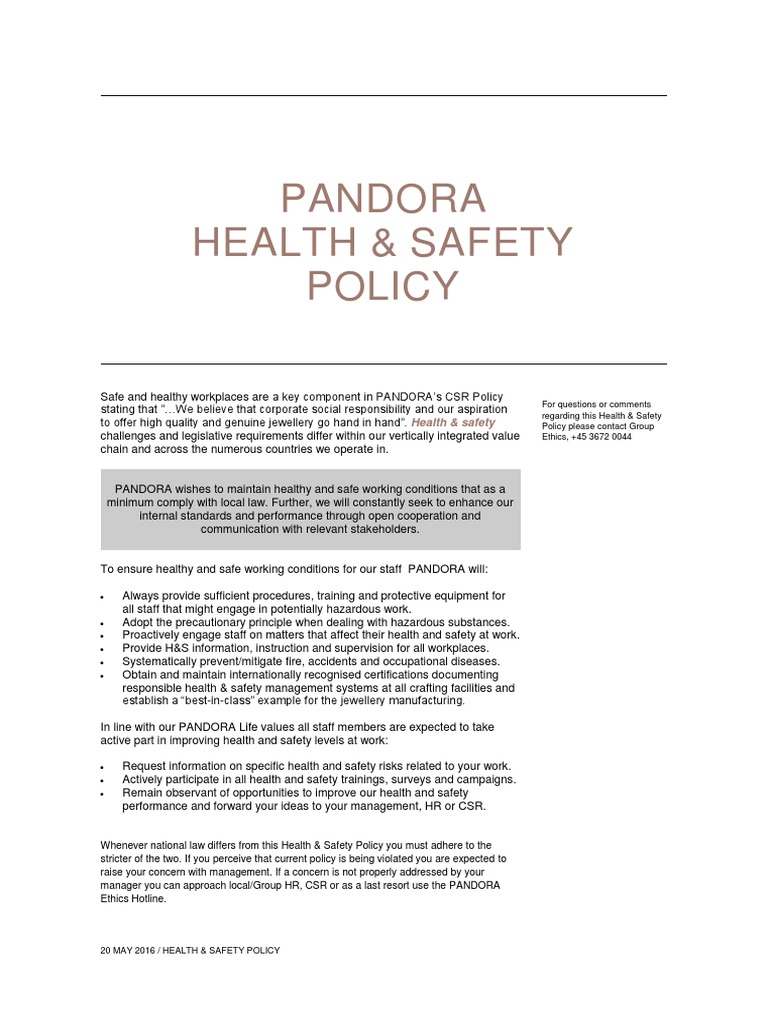 Pandora Health and Safety Policy | PDF
