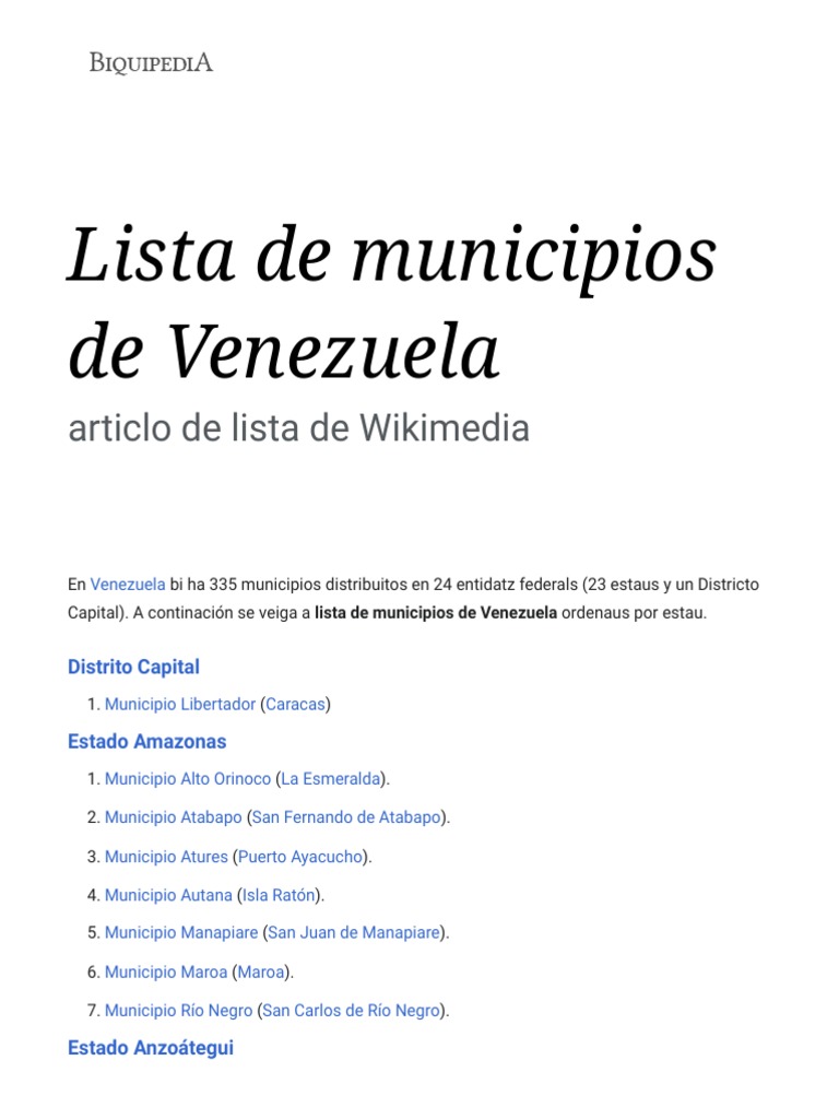 Lista de Municipios de Venezuela | PDF | Venezuela | Política de venezuela