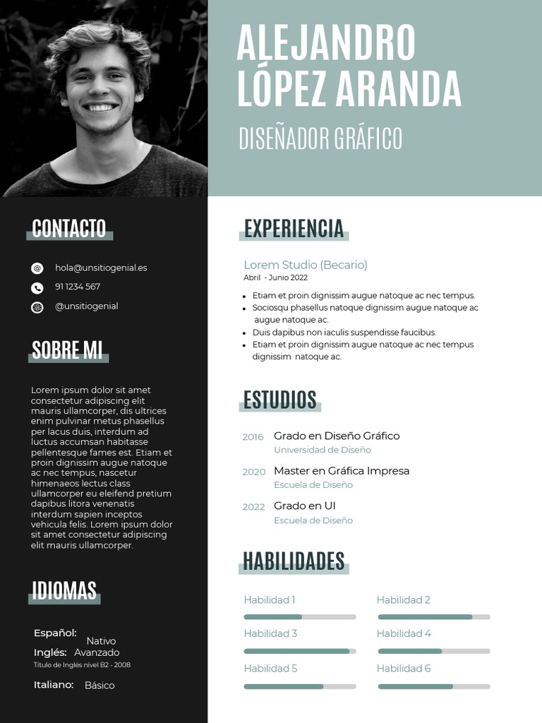 Currículum A4 Profesional Serio Moderno Formal Elegante Minimalista ...