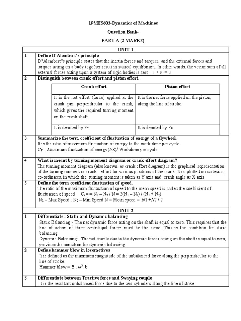 Dom - 2marks Minimum | PDF | Torque | Force