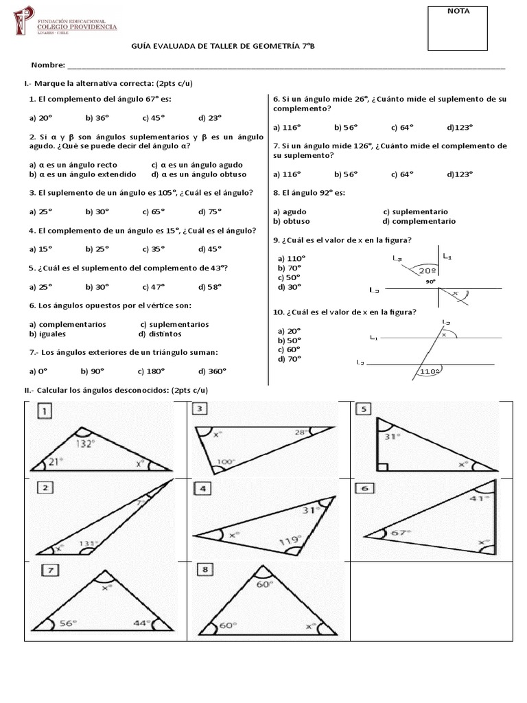 Prueba Ángulos en El Triángulo | PDF