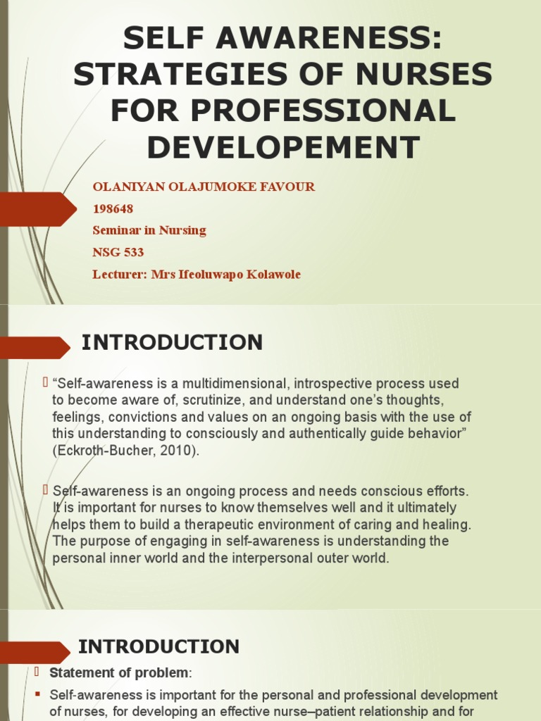 Self Awareness: A Strategy of Nurses For Professional Development | PDF ...