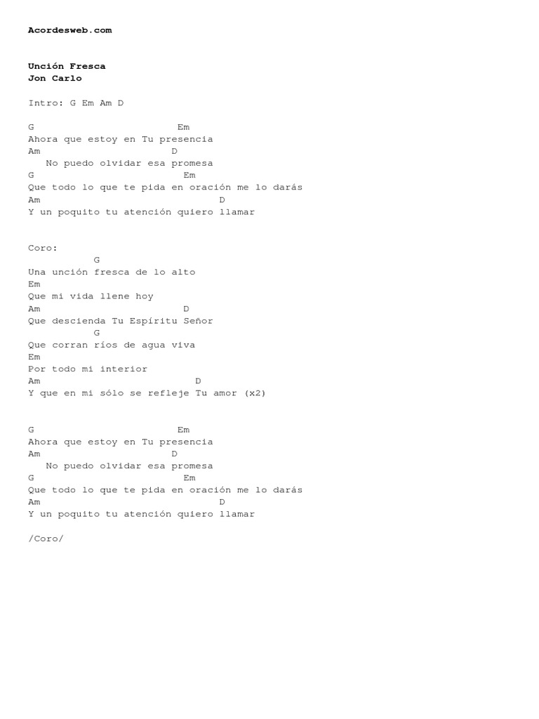 Unción Fresca: Acordes y Letra | PDF | Poesía