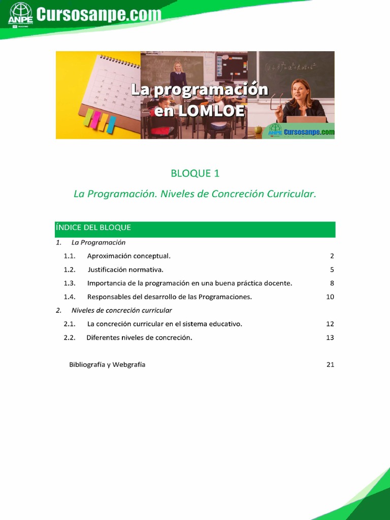 Programación Lomloe Bloque 1 P | PDF