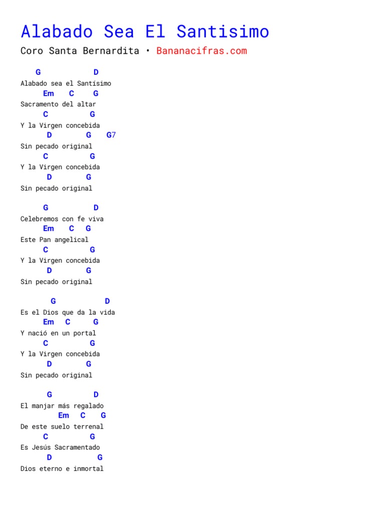 Alabado Sea El Santisimo Coro Santa Bernardita Acordes | PDF