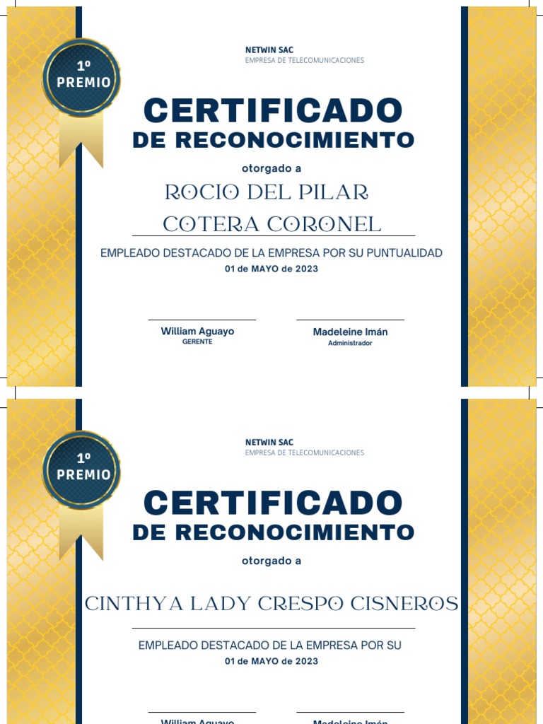 Certificados de Reconocimiento NETWIN SAC | PDF | Tecnología