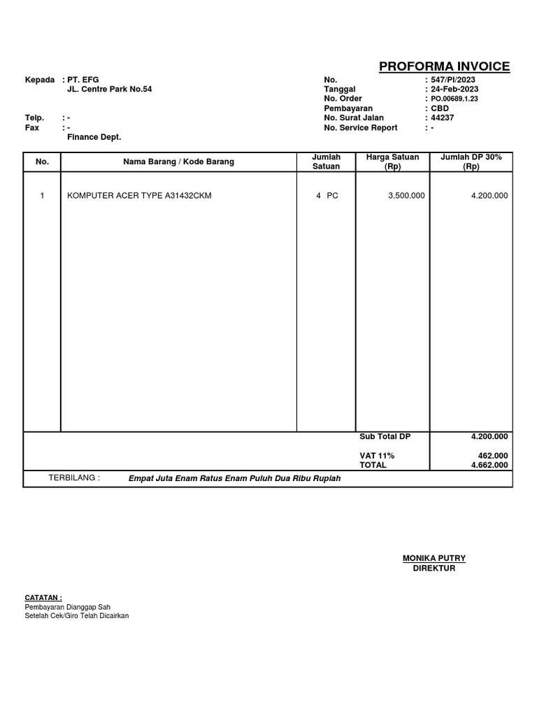 CONTOH PROFORMA INVOICE | PDF