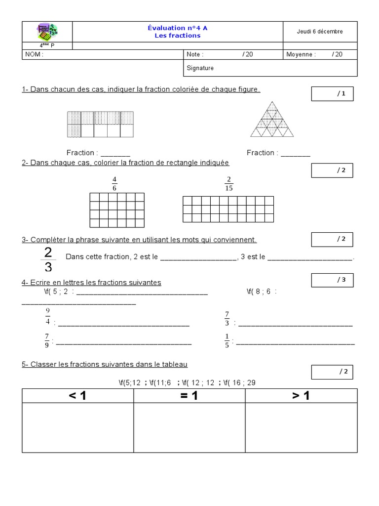 Evaluation N°4 Fractions | PDF