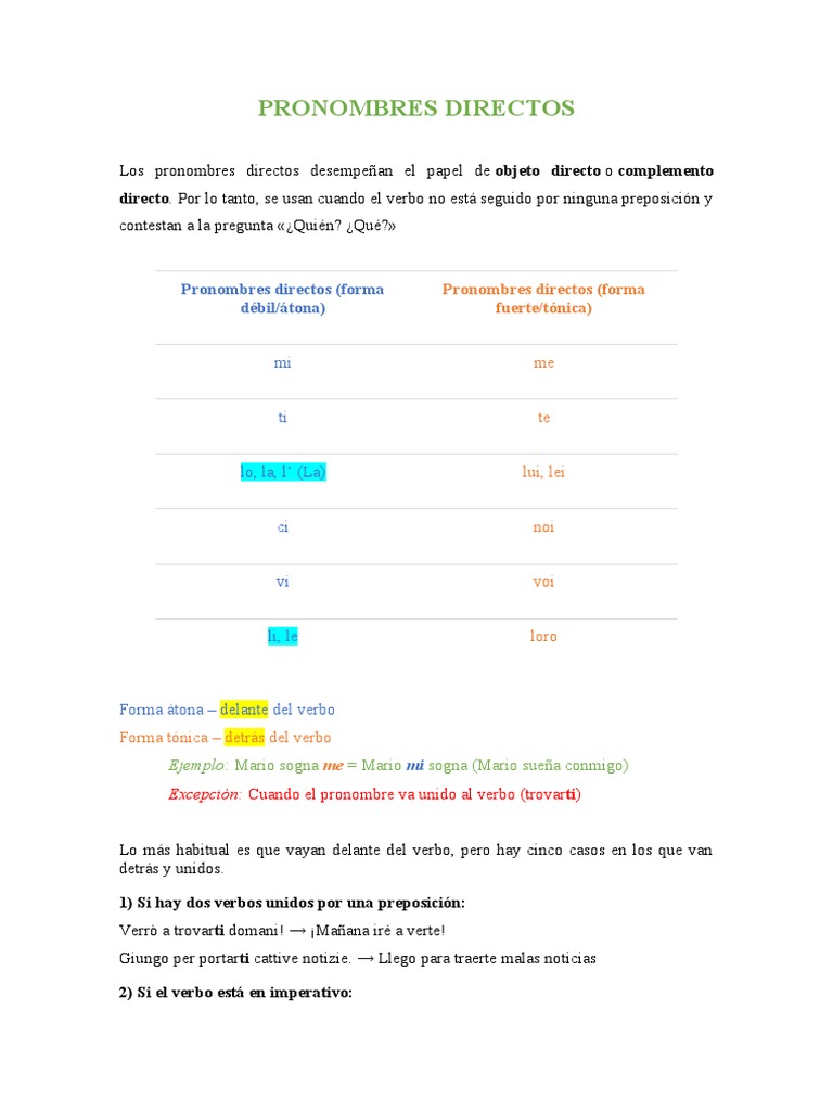 Pronombres Directos e Indirectos | PDF | Verbo | Objeto (gramática)
