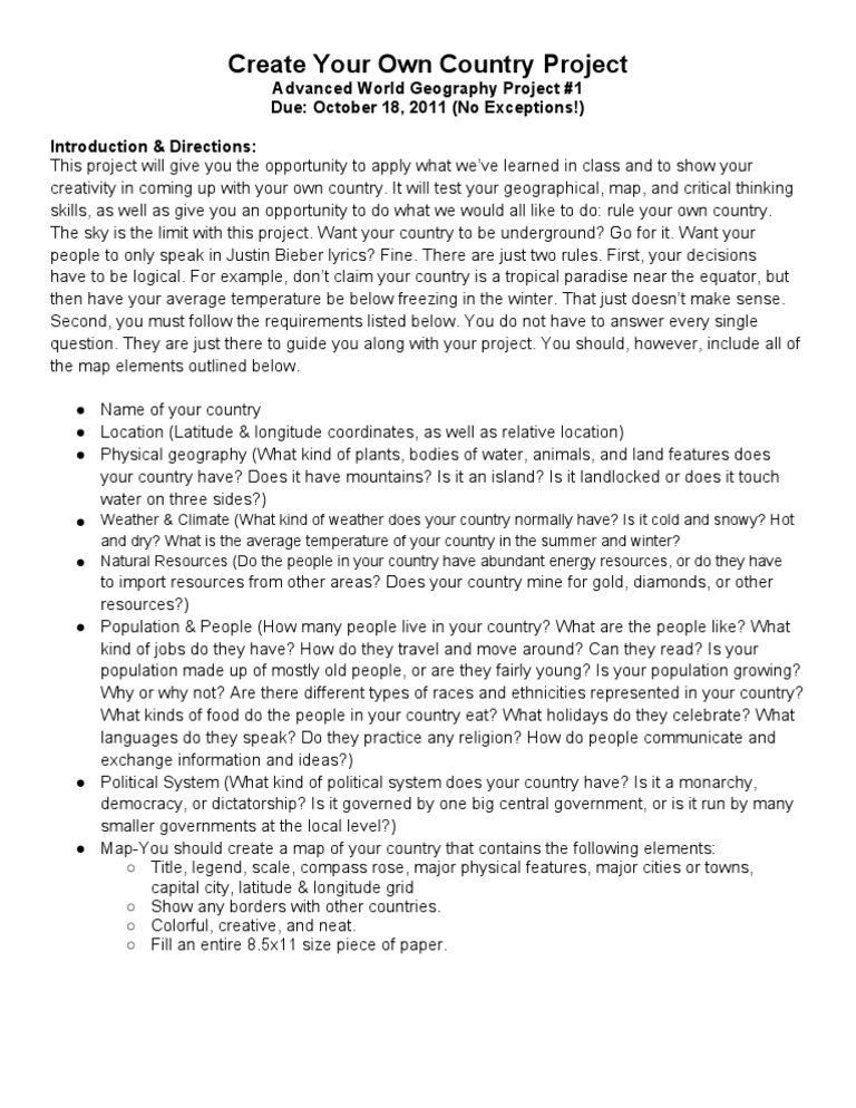Create Your Own Country Project | PDF | Geography | Map