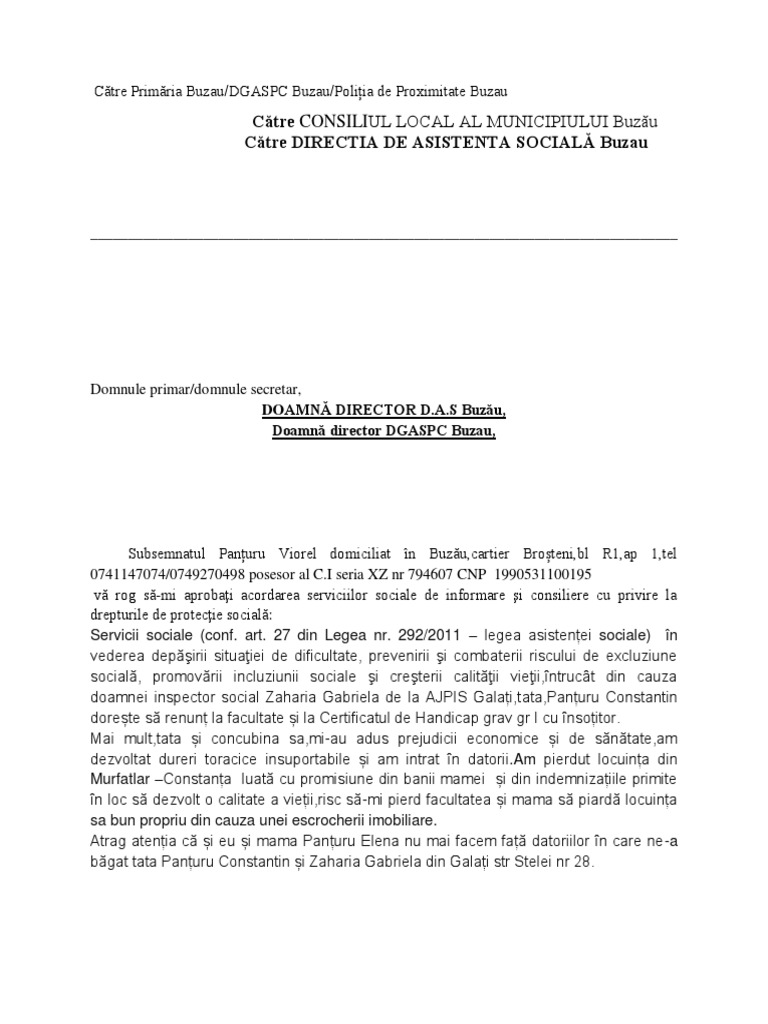 Cerere - Pt. Acordare Servicii Sociale de Informare Si Consiliere | PDF