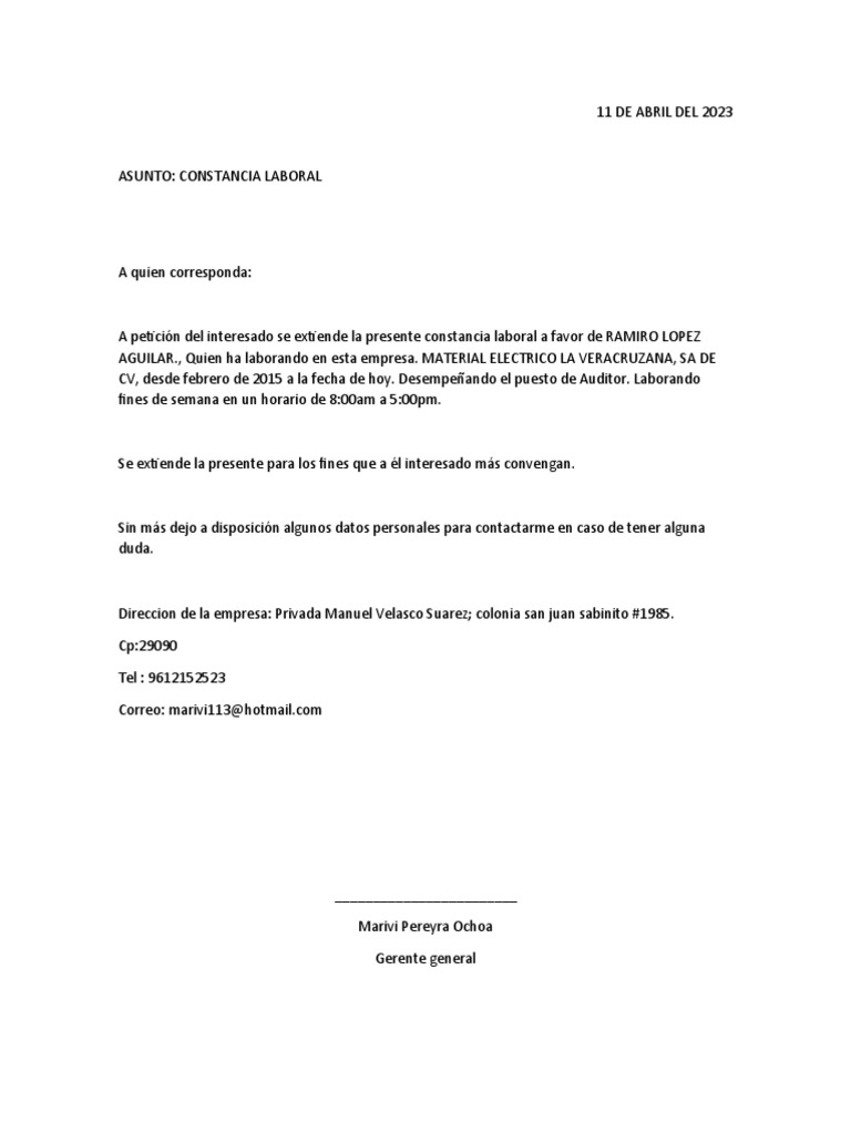 Carta Laboral Pdf