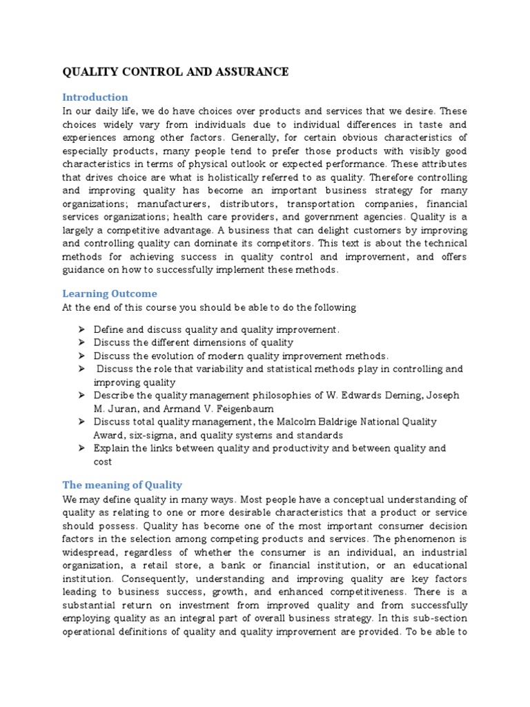 Introduction To Quality Control and Assurance | PDF | Quality (Business ...