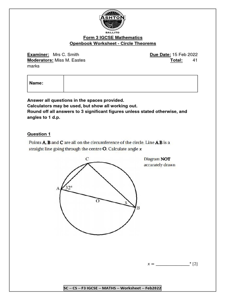 2022 Circle Theorem WORKSHEET | PDF