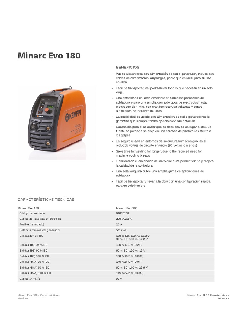 Kemppi Minarc-Evo-180 Es ES | PDF | Soldadura | Construcción