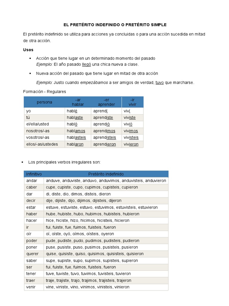 Uso y Formación del Pretérito Indefinido | PDF | Lingüística | Gramática