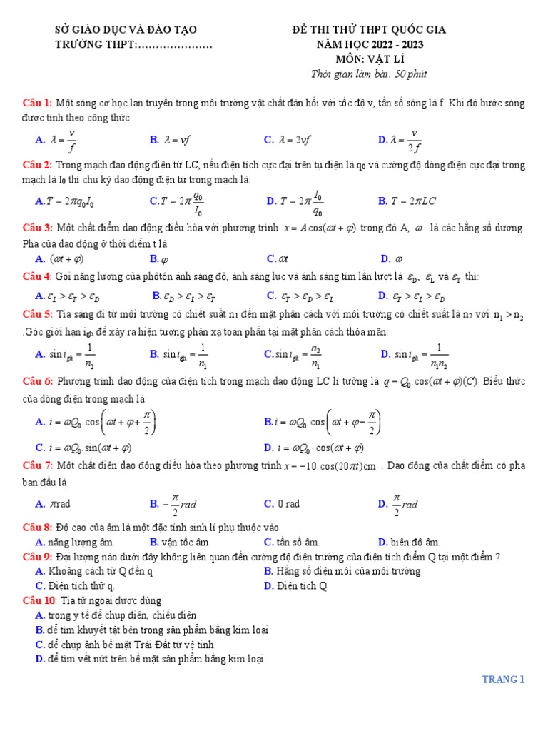 2023. LY12. LUYỆN ĐỀ THPTQG. 1 | PDF