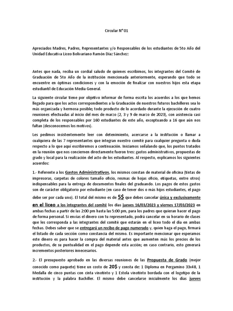 Circular NÂ°01 | PDF