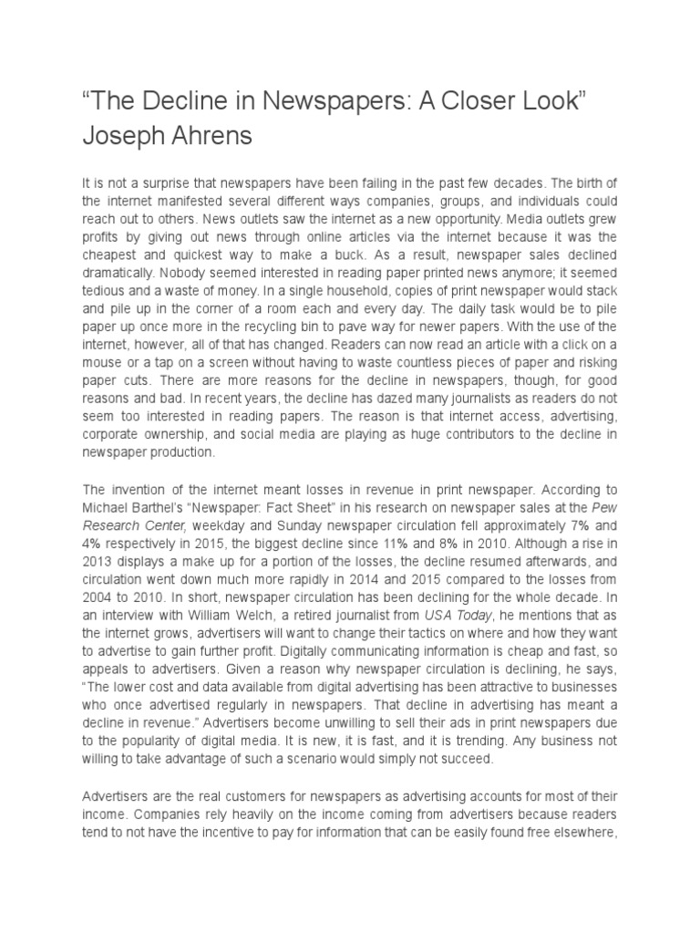 The Decline in Newspapers - A Closer Look | PDF