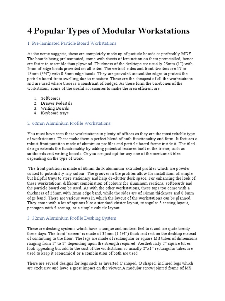 4 Popular Types of Modular Workstations | PDF