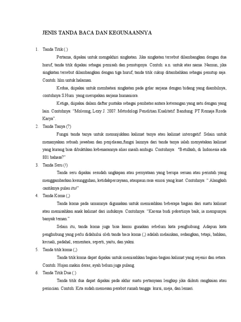 Jenis Tanda Baca Dan Kegunaannya | PDF Jenis Tanda Baca Dan Kegunaannya | PDF