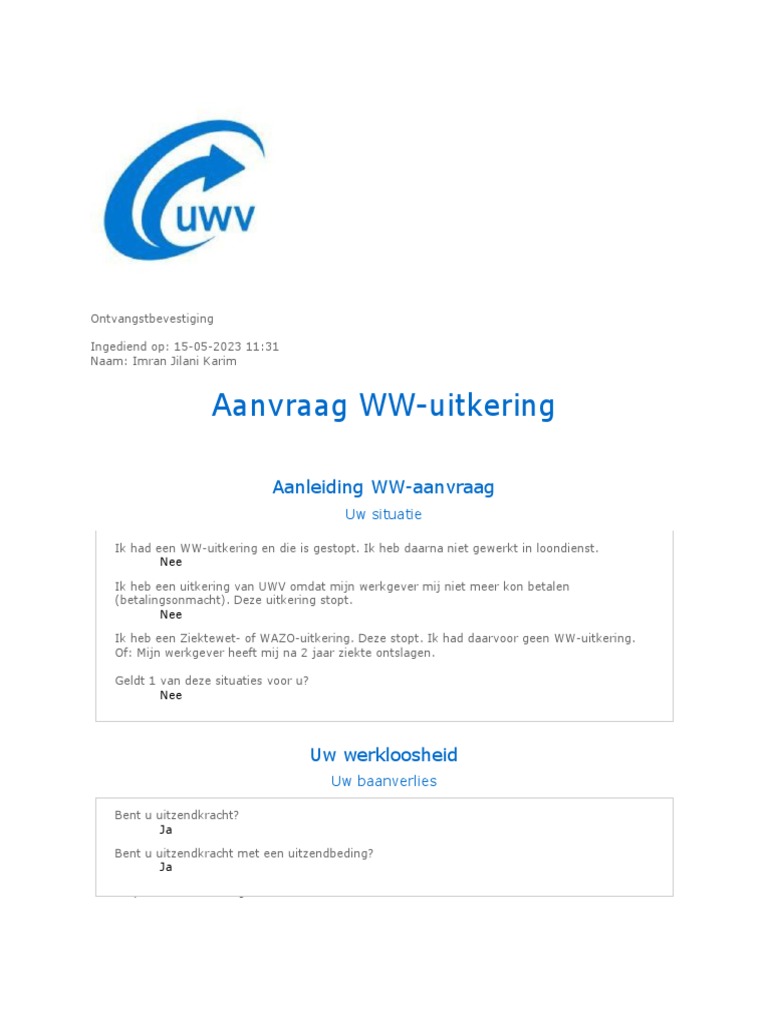 Overzicht Aanvraag WW 15 Mei 2023 | PDF