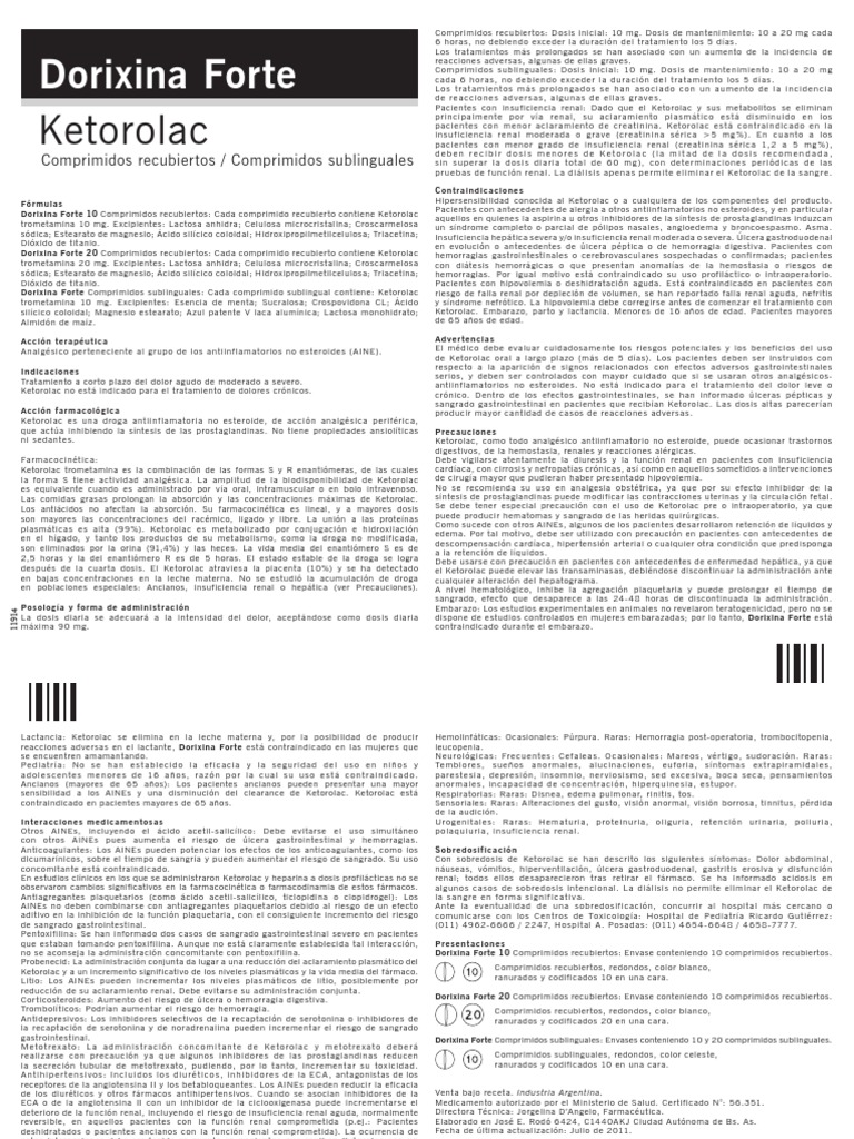 Dorixina Forte: Ketorolac | PDF | Droga anti-inflamatoria libre de ...