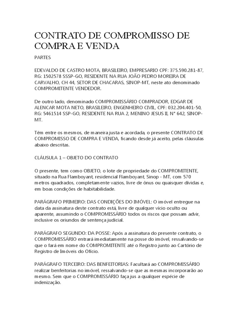 Contrato De Compromisso De Compra E Venda Pdf Indenização Business