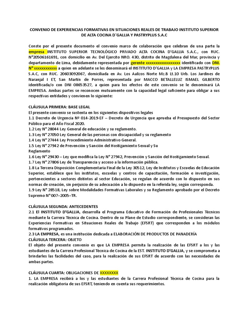 Convenio De Colaboración Entre El Instituto Superior De Alta Cocina D