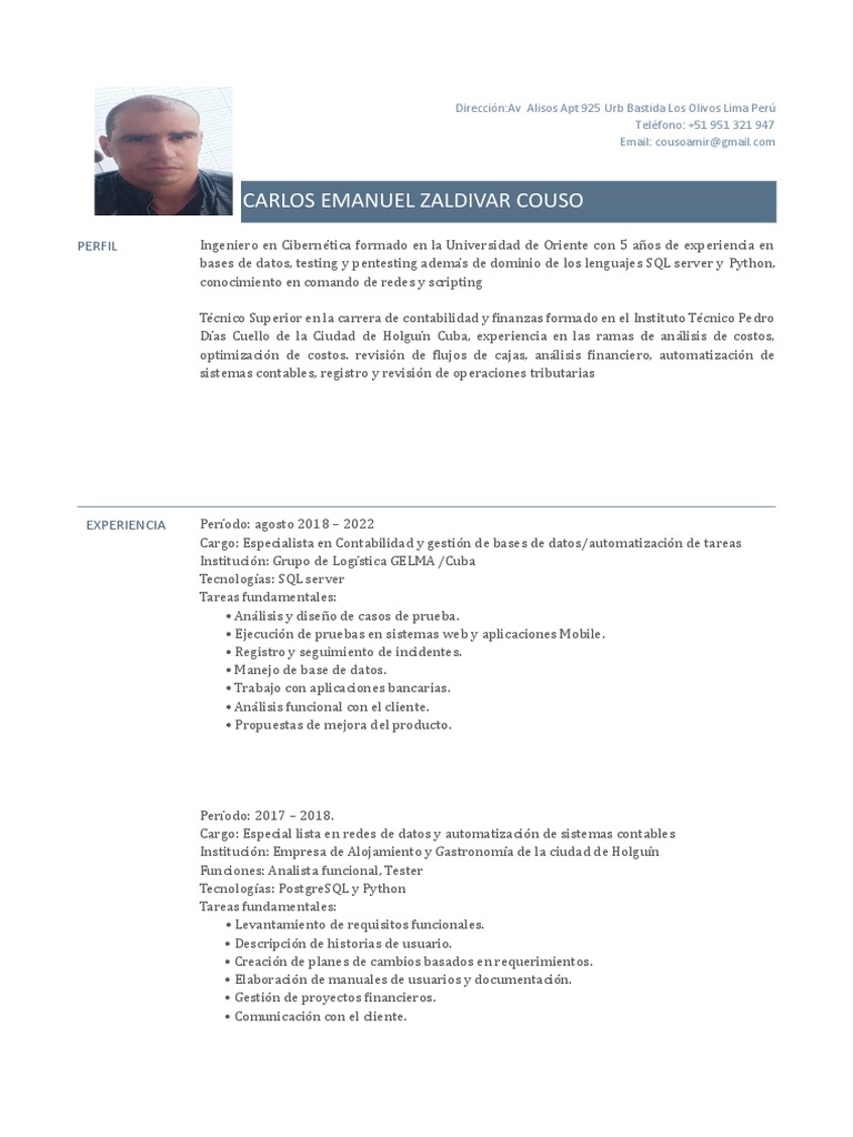 CV Carlos Emanuel Zaldivar Couso | PDF
