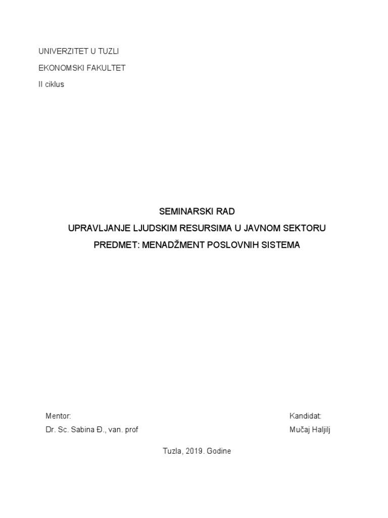 Upravljanje Ljudskim Resursima U Javnom Sektoru | PDF Upravljanje Ljudskim Resursima U Javnom Sektoru | PDF