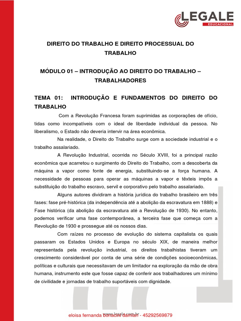 Pós Direito Do Trabalho - Modulo 01 | PDF