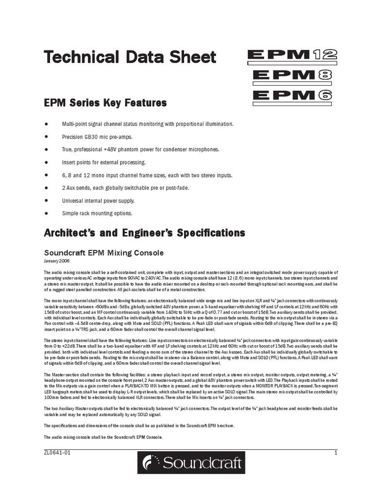 Soundcraft-EPM-Technical Data Sheet | Download Free PDF | Microphone ...