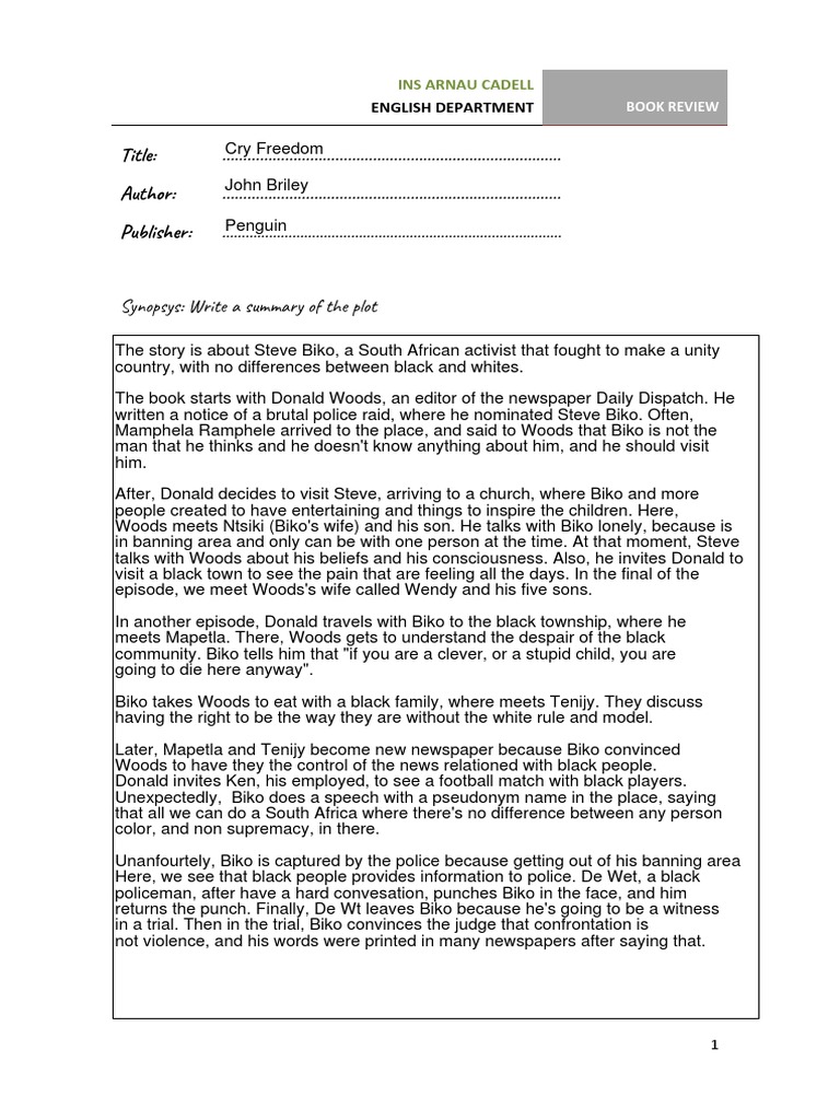 Book Review Worksheet | PDF