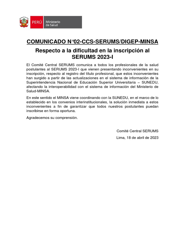 Comunicado 2 Serums 2023 | PDF