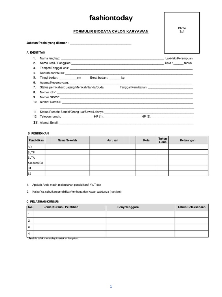 Form Biodata Interview | PDF