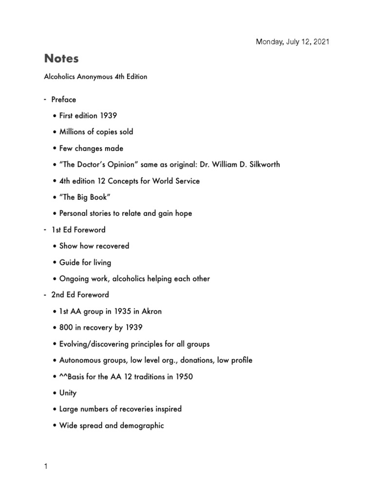 Notes For AA Book | PDF | Alcoholics Anonymous | Twelve Step Program