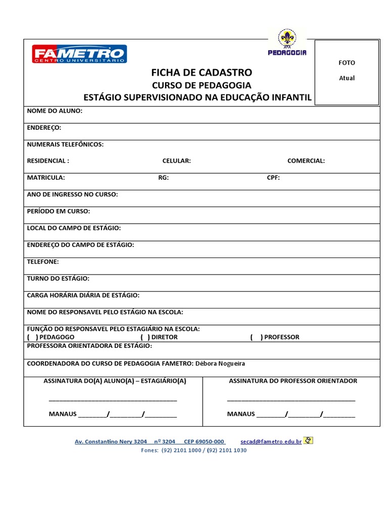 Ficha de Cadastro - Educação Infantil | PDF