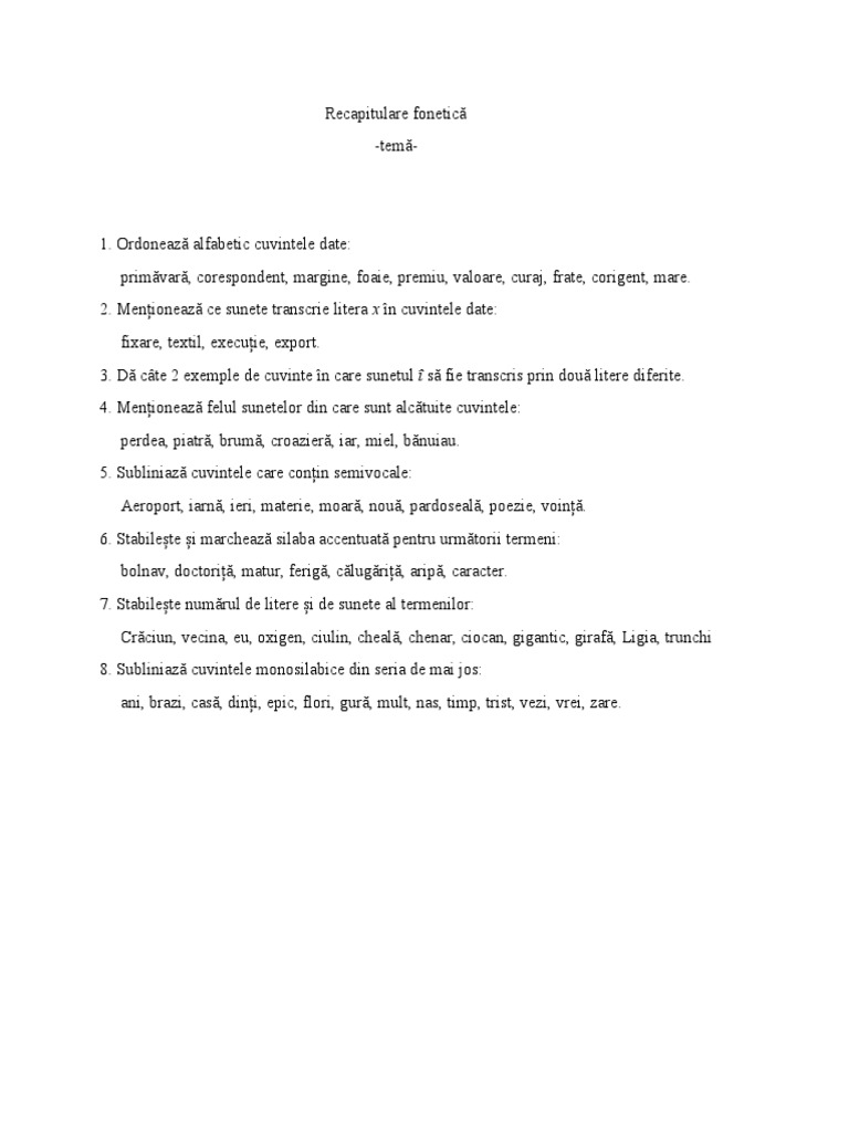 Recapitulare Fonetică V | PDF