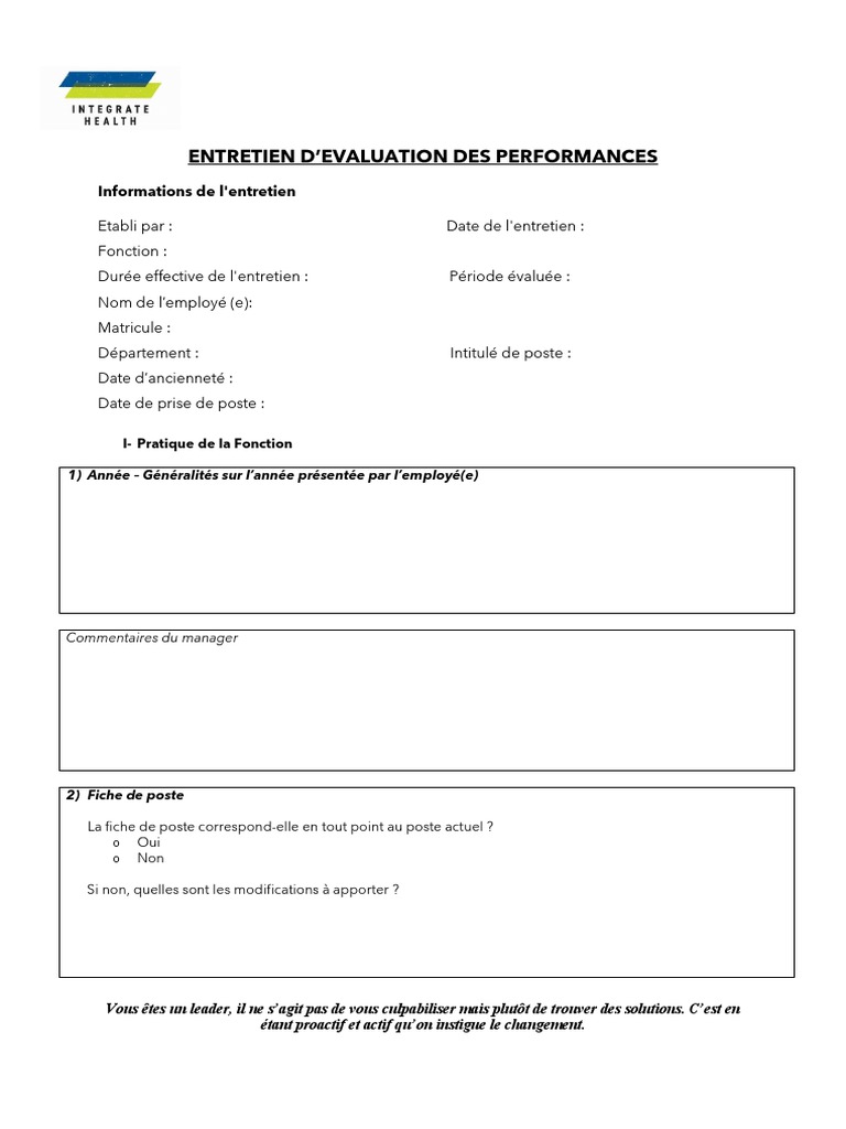 Formulaire D'entretien D'évaluation Des Performances SI | PDF
