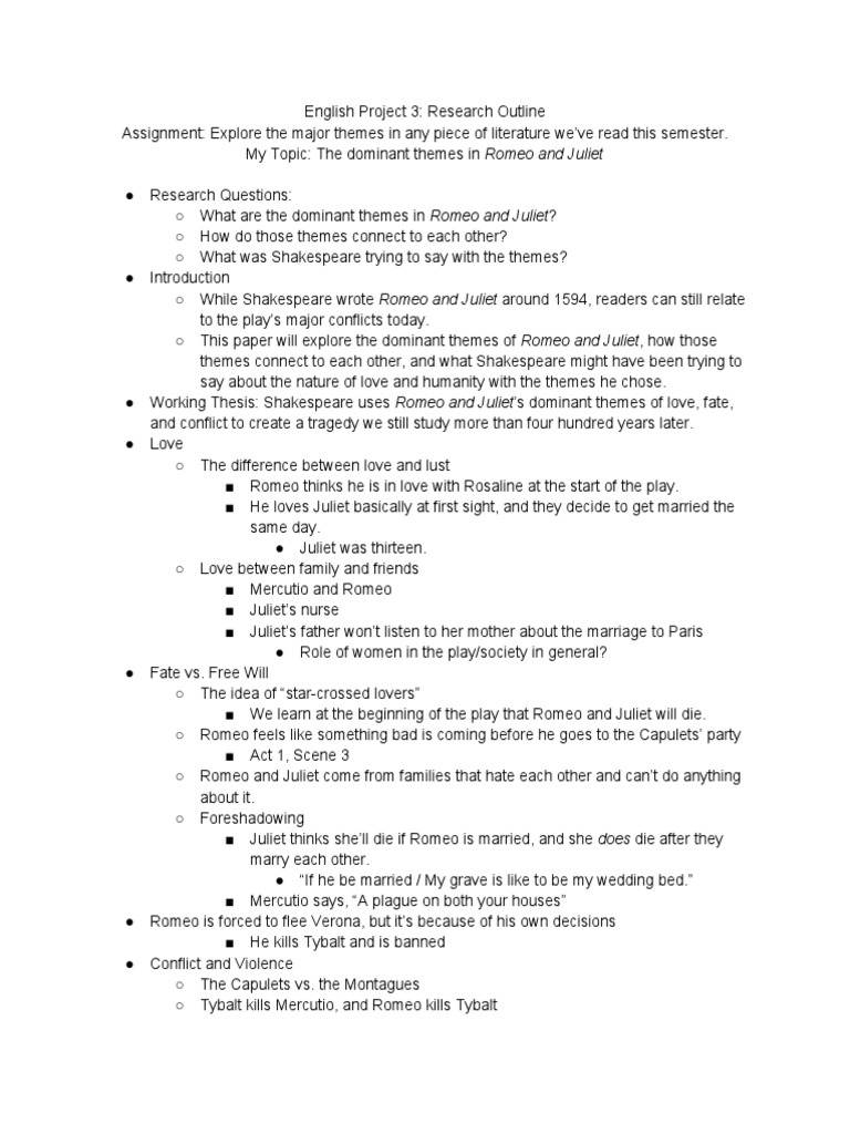 Romeo and Juliet English Project | PDF