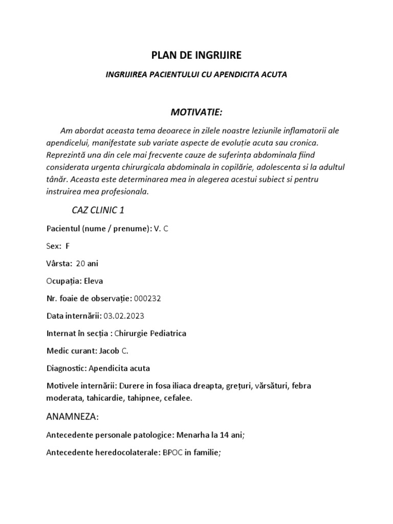 PLAN DE INGRIJIRE | PDF