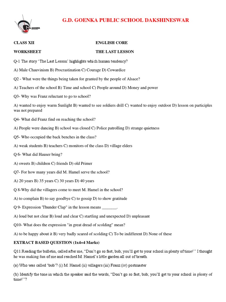 Class XII English Worksheet | PDF